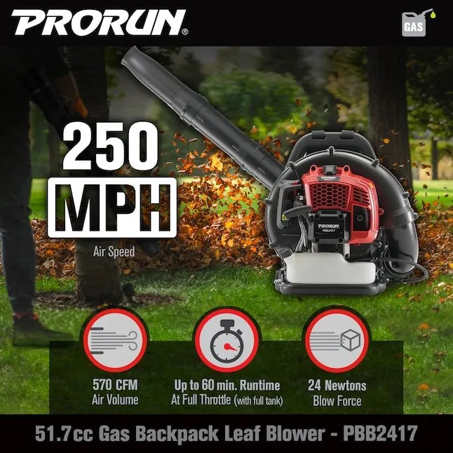 PBB2417 - 51.7cc 570 CFM Gas Backpack Leaf Blower - PRORUN