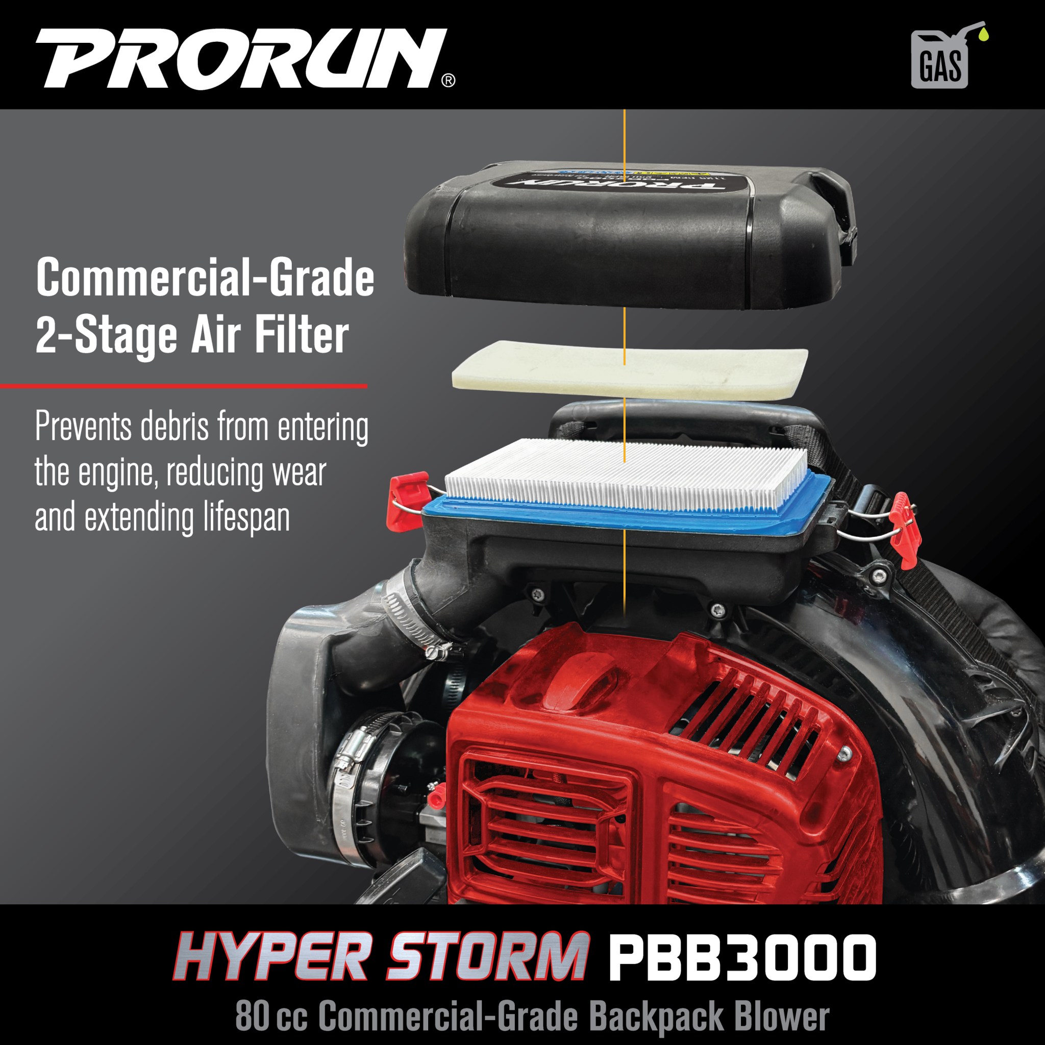 PBB3000 - 79.9cc 1125 CFM Gas Backpack Leaf Blower - PRORUN